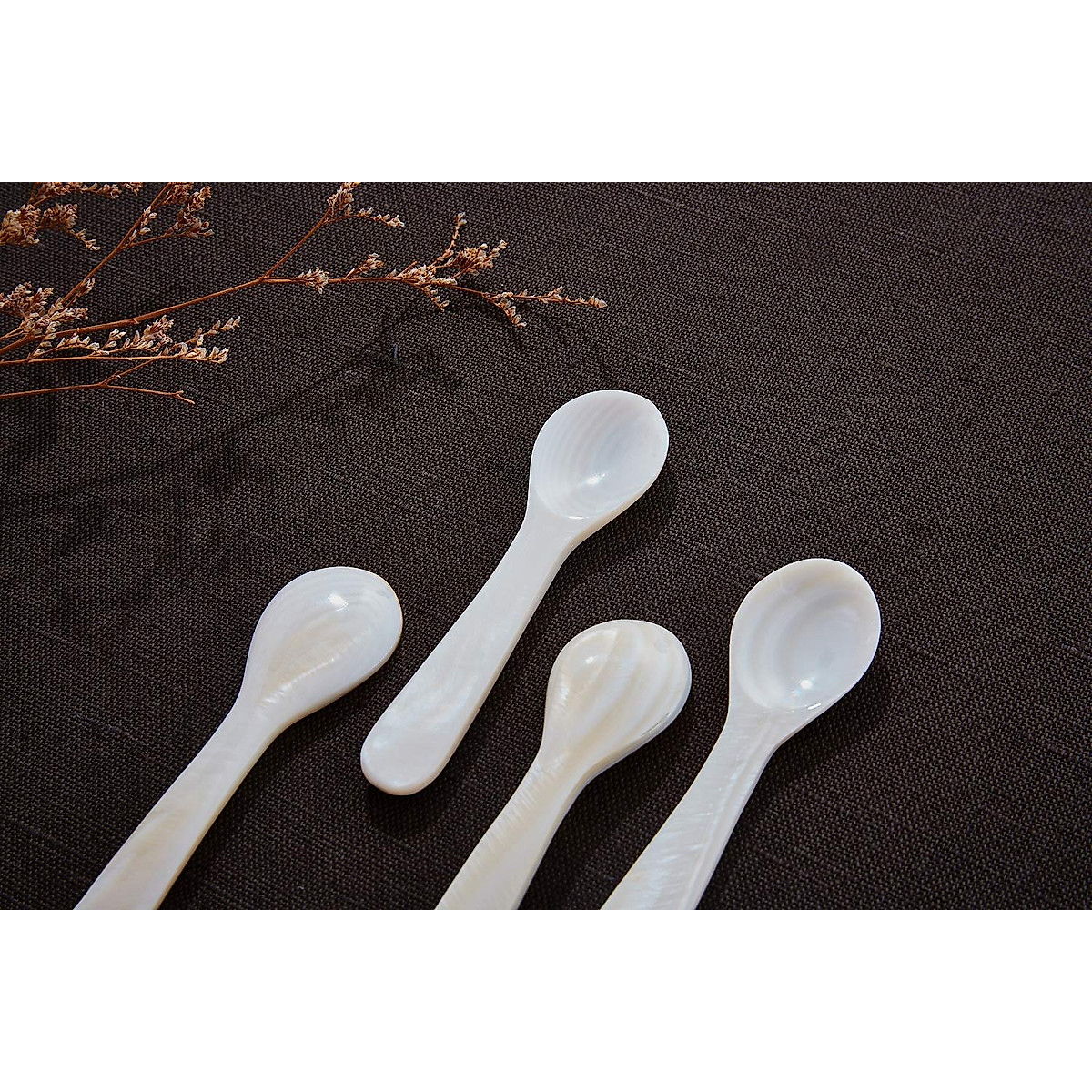 DUEBEL Set of 10 White Mother of Pearl 3.15′′ Caviar Spoons for Caviar, Egg, Coffee Serving (White, 8cm x 2.3cm)