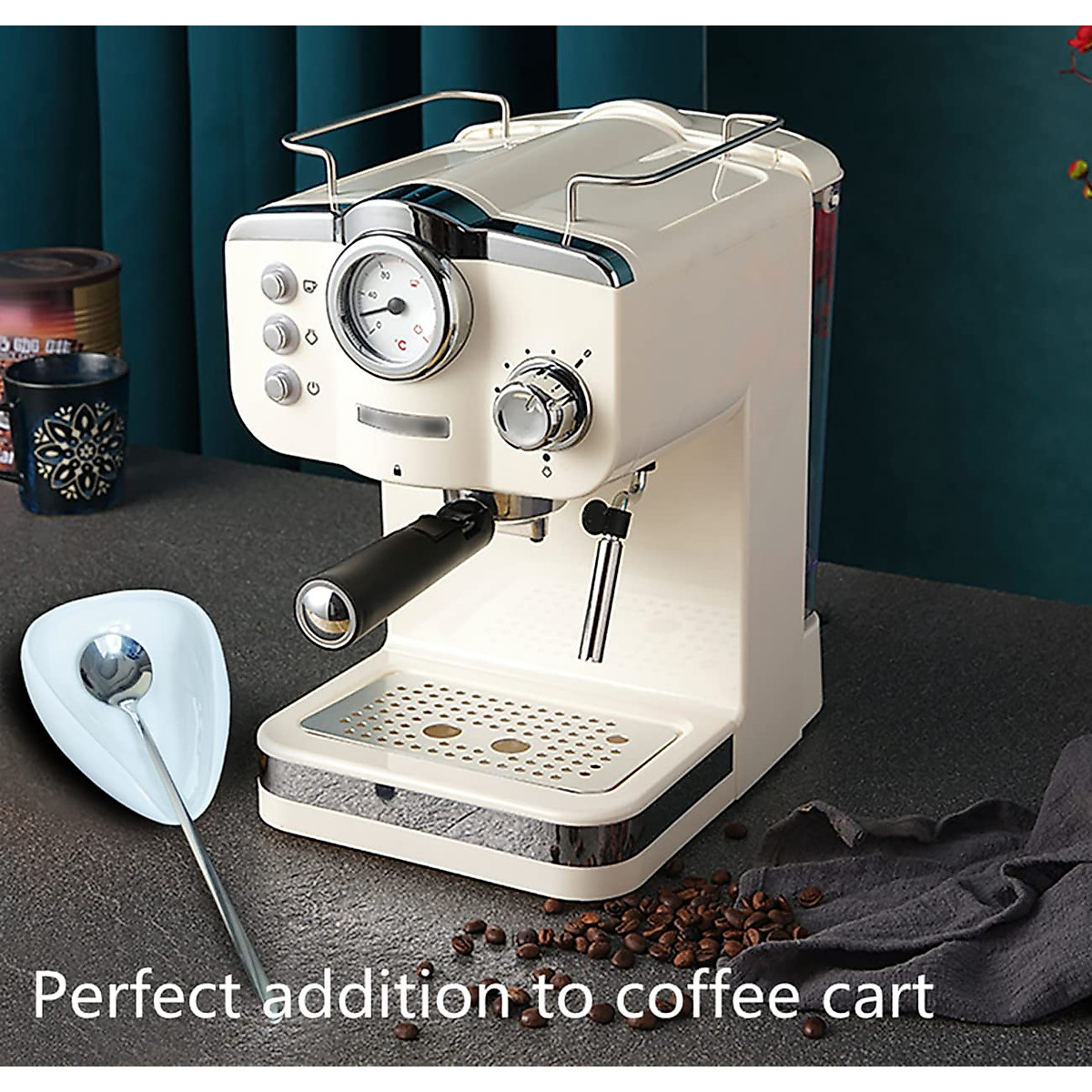 Coffee Spoon Rest and Spoon, Ceramic Coffee Spoon Holder, Small Spoon Rest for Coffee Stirrers, Teaspoon, Bar Spoon, Coffee Bar Accessories, Coffee Station Décor (Modern+Neutral Packing)