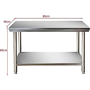 Business Hotel Kitchen Work Catering Table, Kitchen Work Table Stainless Steel Kitchen Prep Food Commercial Grade Metal Scratch Resistent Workbench with Adjustable Table Toot Rack (Size : 80x40x80cm