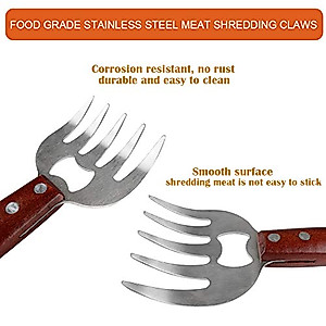 AIYUE Meat Shredding Claws Stainless Steel Pulled Pork Shredder Meat Claws for BBQ Shredding Pulling Handing Lifting & Serving Pork Turkey Chicken with Long Wood Handle (2 PCS,BPA Free)