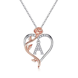 Yesteel Rose Heart Initial Necklaces for Women Teen Girls, Letter Initial A Necklace Jewelry Gifts Birthday Wedding Engagement Anniversary Bridesmaid Gift