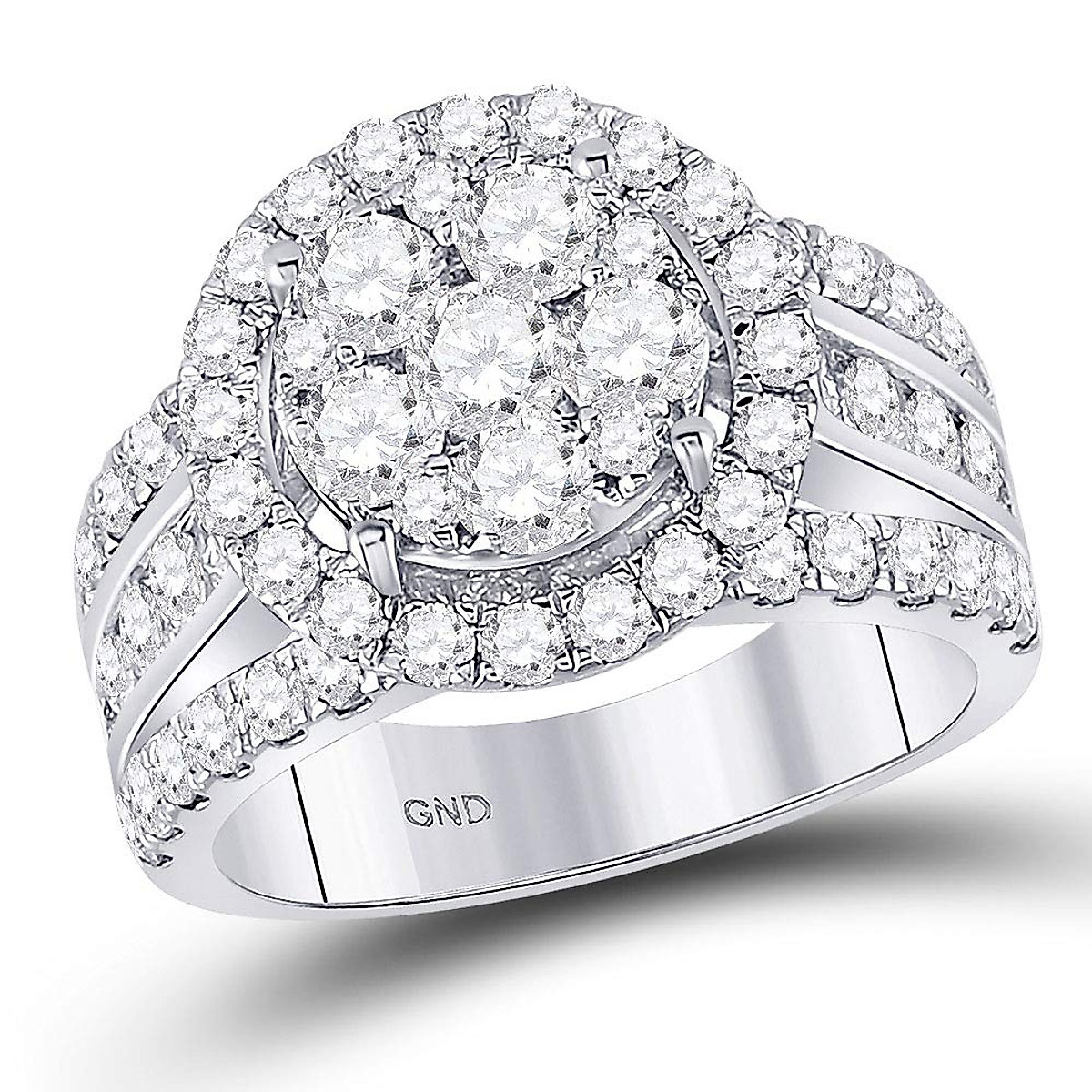 Dazzlingrock Collection 14kt White Gold Womens Round Diamond Cluster Bridal Wedding Engagement Ring 3.00 ctw