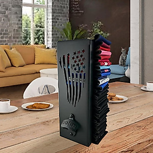 Oocpin 2024 Can Cooler Holder with Bottle Opener, Wall Mounted Can Cooler Holder, Ergonomic Magnetic Metal Can Cooler Dispenser, 2 in 1 Can Cooler Holder for Home Bars (Flag 16in), Black