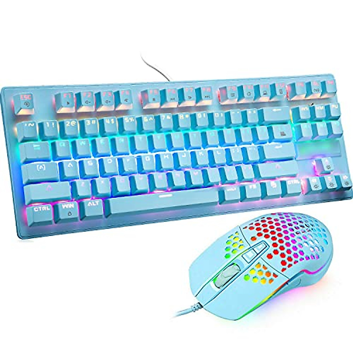 Mechanical Gaming Keyboard, LED RGB Backlit Compact 87 Keys Mini Wired Office Keyboard with Blue Switch for Windows Laptop PC Mac - Blue