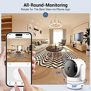WiFi Security Camera for Home,1080P Indoor Camera for Pet/Baby Monitor,360 Motion Track,Privacy Mode,Cloud&Micro SD Card Storage,2-Way Audio,Google Assistant & Alexa Compatible (Plug in Camera)