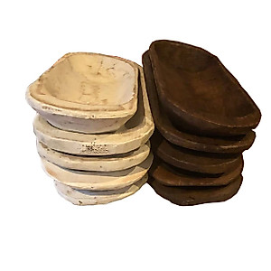 Rustic Dough Bowl - Handmade - Wood - Half Starter Pack - Quantity 10 "5.5-6 x 11-12 x 1.5-2.5 inches" Mini Waxed & White Mixed-10