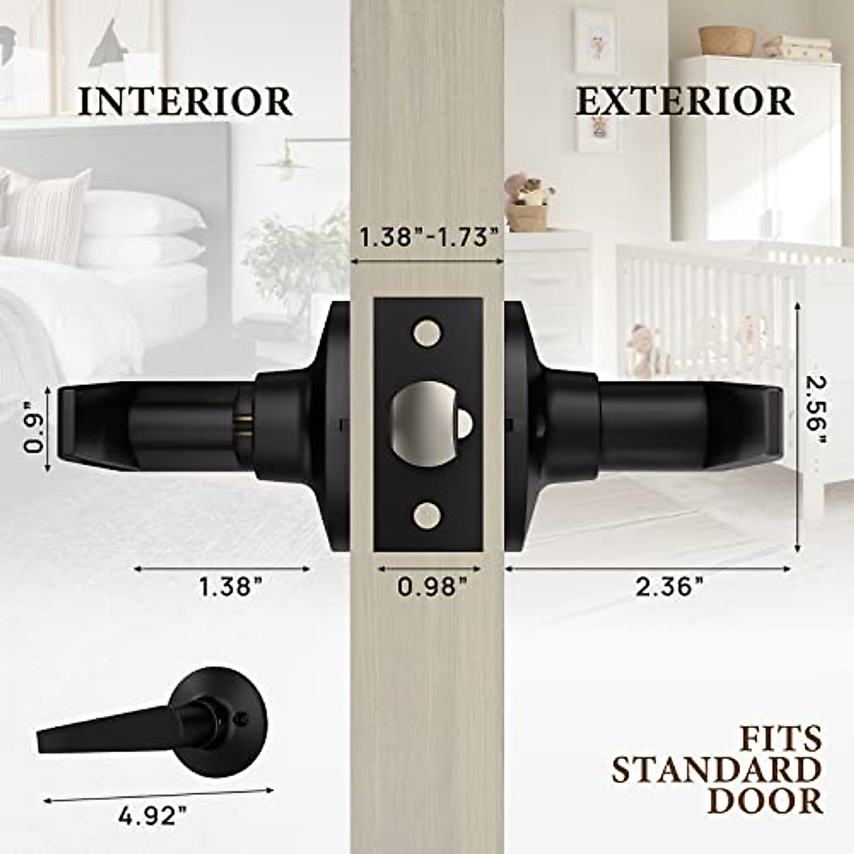 VICMEON 2 Pack Passage Lever Door Handle, Classic Keyless Door Lever Set, Passage Door Lever for Hallway and Closet, Reversible for Right and Left Side, Matte Black