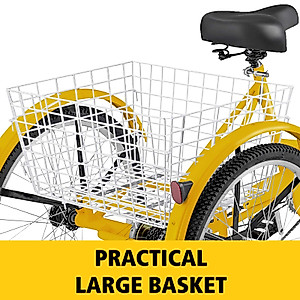Happybuy Adult Tricycle 7 Speed Cruise Bike 20 inch Adjustable Trike with Bell Brake System Cruiser Bicycles Large Size Basket for Exercise (Yellow 20 7Speed)