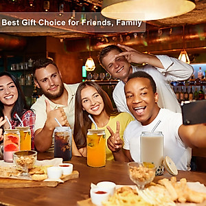 Pouheshi 4pcs Glass Cups with Lids and Straws, 16OZ Beer Can Shaped Drinking Glasses Set, Iced Coffee Cup, Glass Tumbler with 1 Cleaning Brush, Ideal for Cocktail, Whiskey, Tea