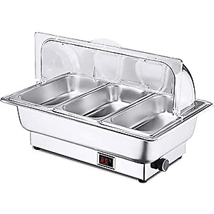 Food Warmer, Chafing Dish Stainless Steel Chafing Dishes, 9L Buffet Server, Catering Food Warmers with 90° Half Clamshell for Parties, Buffets, Adjustable Temperature (1/2 Size Foo
