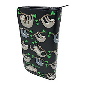 Shag Wear Sloth Large Wallet for Women Black 7"