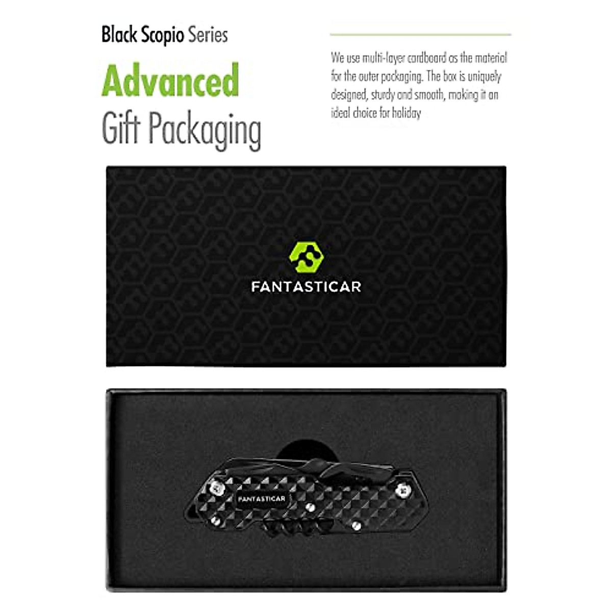 FantastiCAR 15 in 1 Multi-Tool, EDC Folding Pocket Knife with Premium Gift Box for Camping, Fishing, Hunting, Survival, Outdoor (Black)