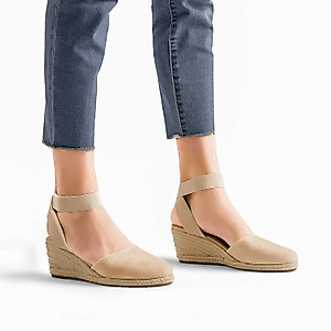 DREAM PAIRS Women's Nude Closed Toe Elastic Ankle Strap Espadrilles Wedge Sandals Size 9.5 M US Amanda-1