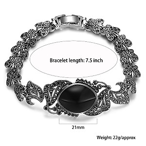 Mytys Vintage Silver Butterfly Bracelet with 21mm Onyx Stone and Black Crystal Inlay, 7.5 Inches for Special Occasions