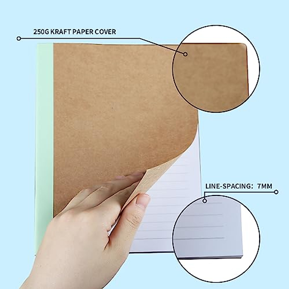 TRASEXTRA A5 Journal,Notebook,Exercise Book,Format Writing Journals,Bulk Kraft Notebooks,Lined Composition Notebook Bulk Notebook,College Ruled A5 Journal Lined Composition.Easy To Write, No Ink Bleed,8.3×5.5IN,30 Sheets of 60 Pages Notebooks,16 Packs