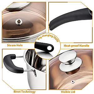 P&P CHEF 2QT Saucepan & 4QT Stockpot Set, Stainless Steel Cooking Stock Pot with Lid, Good Cookware for Kitchen Cooking Boiling, Visible Lid & Heat-proof Handle, Dishwasher Safe