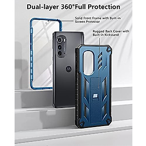 FNTCASE for Motorola Moto Edge 2022 Case: Drop Proof Protection Cover with Kickstand | Matte Textured Shockproof TPU | Military Grade Protective Sturdy 5G Phone Case - Blue(Not for Edge 2021)