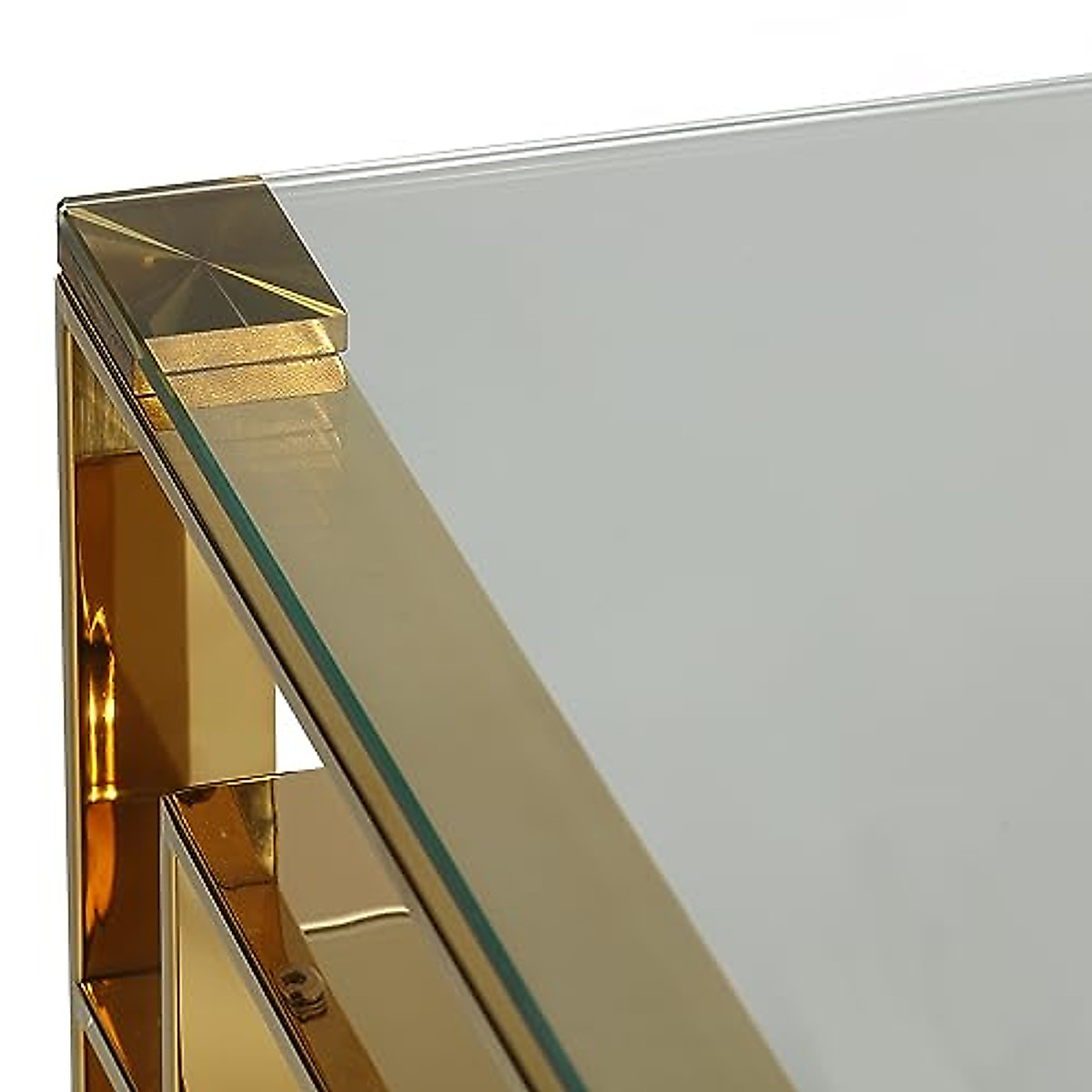 Cortesi Home Laila Coffee Table in Gold Stainless Steel and Clear Glass 48"