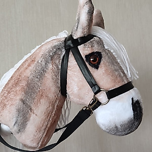Cute realistic hobby horse on a stick with bridle - Plush hobbyhorse