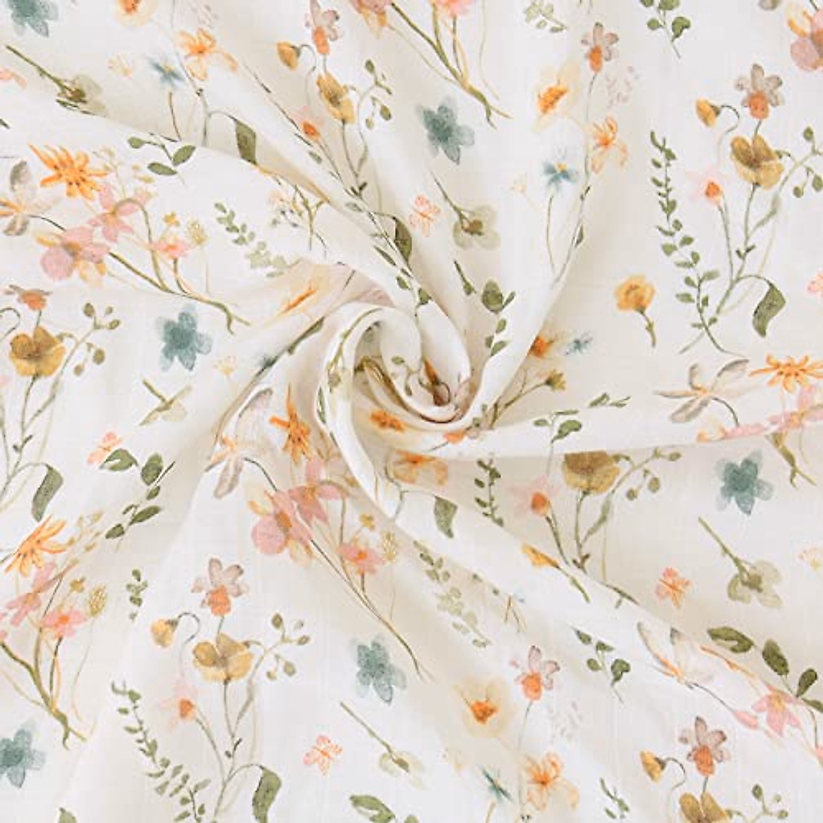 LifeTree Newborn Swaddle Set with Matching Hat and Bow, Wooden Birth Announcement Card, Baby Girl Newborn Receiving Blanket Baby Swaddle Floral Motif Nursery Swaddle Wrap