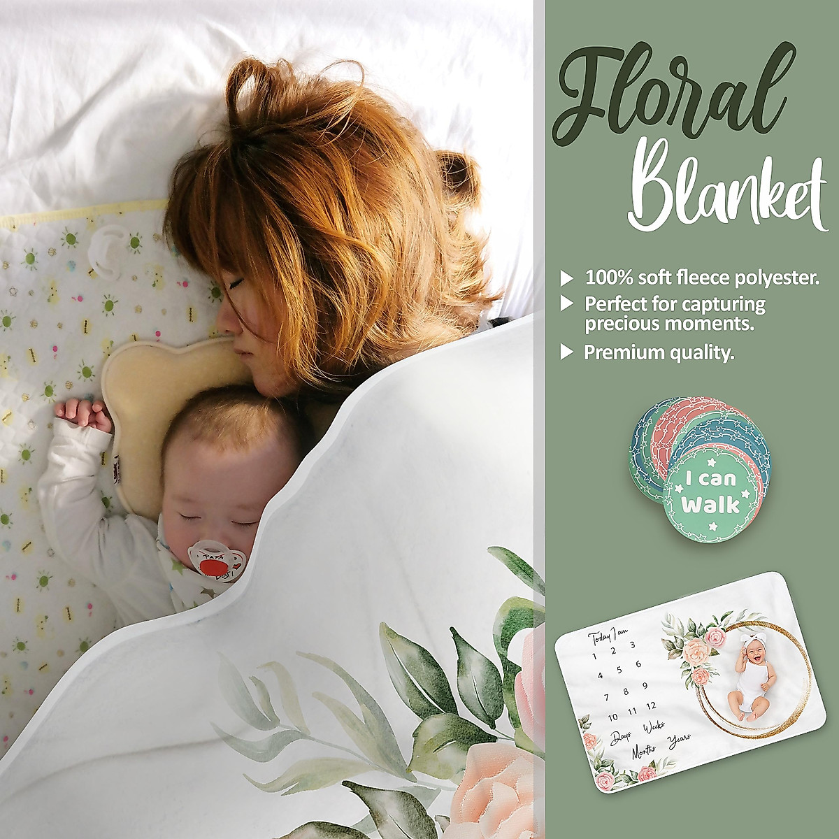 Monthly Baby Milestone Blanket for Baby Girl | Baby Monthly Milestone Blanket Large with Milestone Cards | Perfect Baby Age Blanket to Record Baby Milestones | Neutral Baby Blanket (60" x 40")