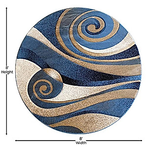 Masada Masada Rugs 8'x8' Round Modern Sculpted Area Rug in Blue - Design Sculpture 258