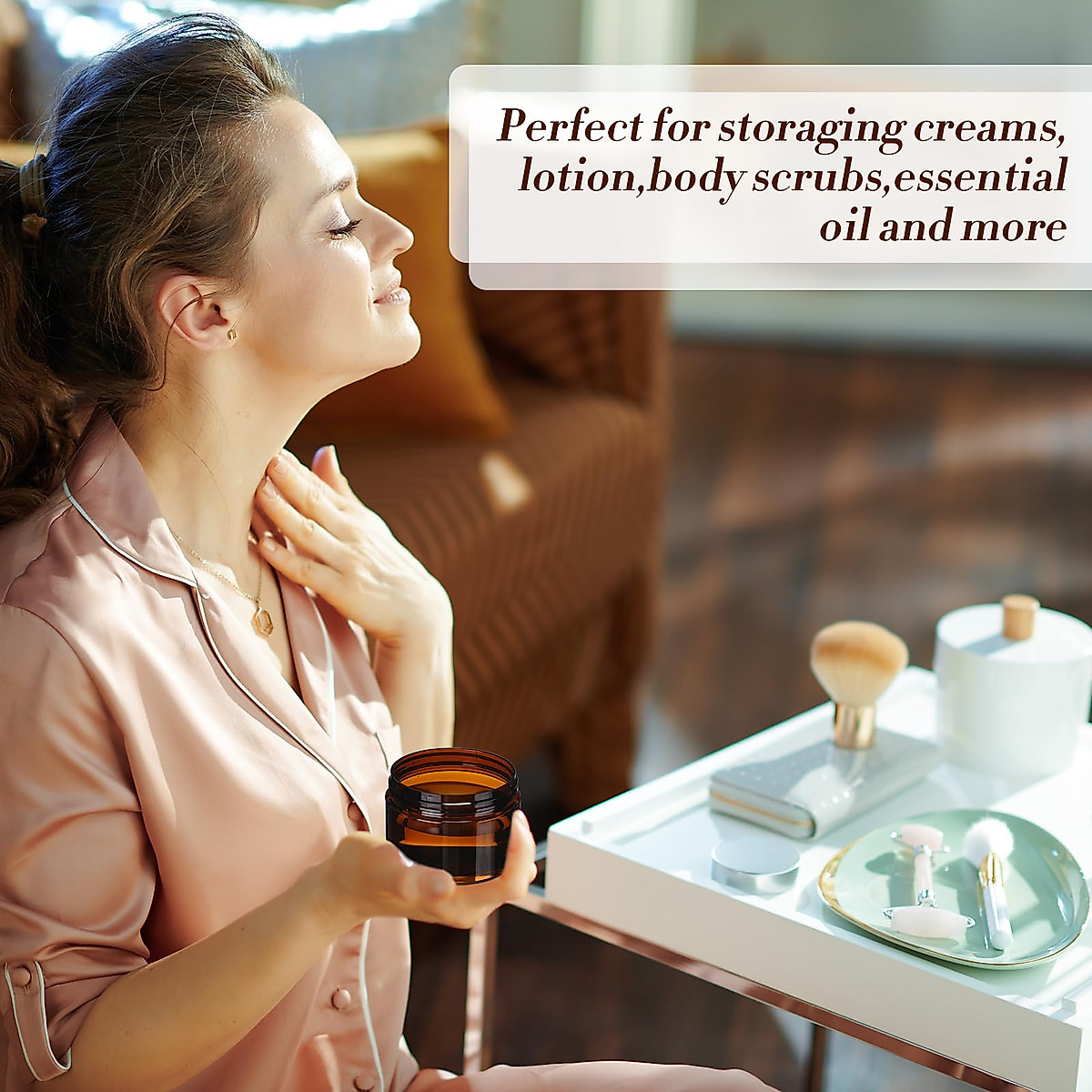 Tanlade 100 Pcs 4 oz Amber Plastic Cosmetic Jars with Lids Empty Leak Proof Container Round Airtight Refillable Cosmetic Jars for Cream, Lotion, Powder, Ointment, Beauty Products Travel Storage