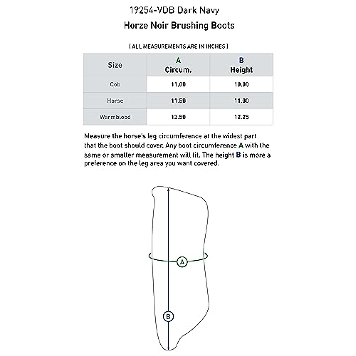 HORZE Noir Protective Durable PU Leather Brushing Boots for Horses with Neoprene Lining (Pair) - Dark Navy - Warmblood