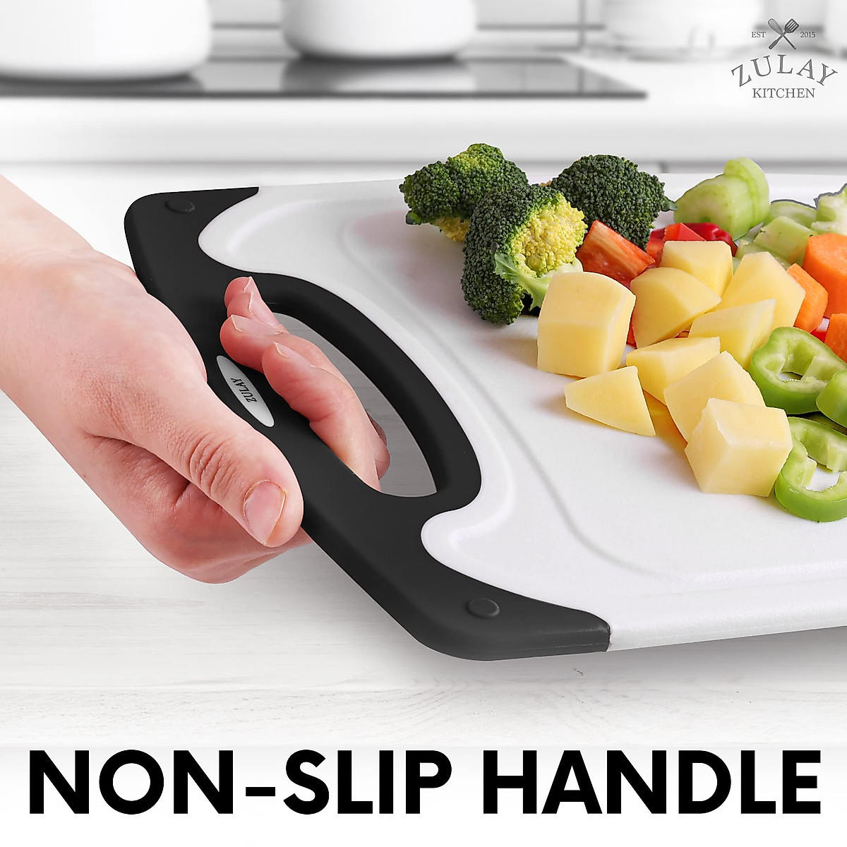 Zulay Kitchen (3-Piece Set) Cutting Boards For Kitchen Dishwasher Safe - Plastic Cutting Board Set - Non Slip Kitchen Cutting Board With Juice Groove - Multiple Sizes (Black, Gray, Red)