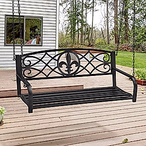 Yaheetech Outdoor Porch Swing, 2 Persons Patio Swing Chair Metal Hanging Bench, Heavy Duty 500lb Weight Capacity Swing Seat All-Weather Resistant, Black