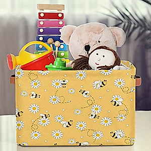 Large Storage Bin Animal Bees Collapsible Storage Basket with Handles,Daisy Flower Laundry Basket Hamper Organizer Foldable Storage Box for Toys Bedroom Kids Room Nursery Dorm Set of 1