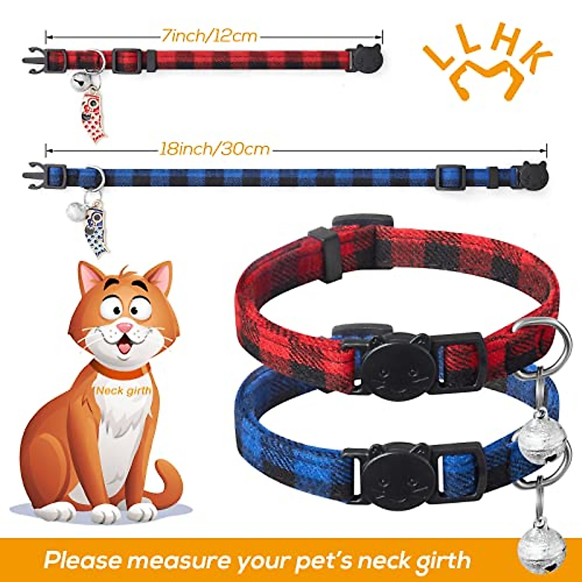 LLHK 4 Pack Small Fish Cat Collars with Bow Tie and Bell,Personalized Breakaway Kitten Collar for Girl boy Cats,Adjustable 7-12inch,Cute for Kitty Kitten Adult Cats,Pet Supplies,Stuff,Accessories