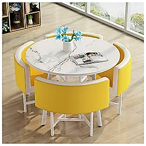 Reception Tables and Chairs Home Kitchen Leisure Table 80cm Marble Round Table Nordic 1 Table and 4 Chairs Vintage Leather Lounge Chair Office Reception Room Negotiating Table Cafe Library Lounge ( Co