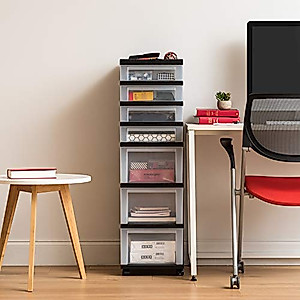 IRIS USA Craft Plastic Organizers and Storage,7 Drawers, Black/Pearl & IRIS USA Craft Organizers and Storage, Rolling Storage Cart for Classroom Supplies, 7 Drawers, Black