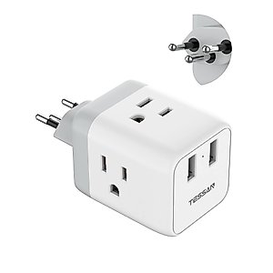 TESSAN Switzerland Plug Adapter, Swiss Travel Power Adaptor with 3 Outlets 2 USB Ports, Plug Converter for US to Switzerland, Liechtenstein, Rwanda, Type J
