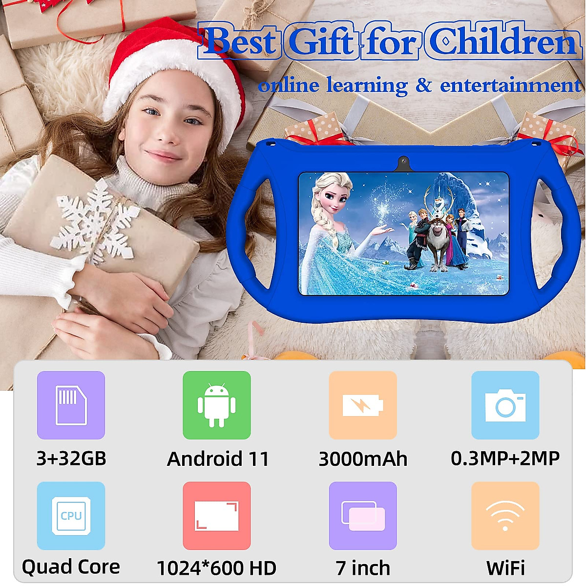YOBANSE Kids Tablet, 7 inch Tablet for Kids 3GB RAM 32GB ROM, Android 11 Toddler Tablet with