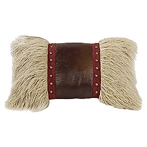 Paseo Road by HiEnd Accents | Ruidoso Mongolian Sheep Lamb Faux Fur Studded Faux Leather Western Decorative Throw Pillow, 12x19 inch, Rustic Cabin Accent Pillow for Bed, Couch, Sofa