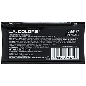 L.A. COLORS 5 Color Matte Eyeshadow Palette, Teal Argyle CEM477