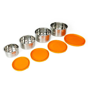 Anas 4-Pack of Round Food Containers - Stainless Steel, Locking Silicone Lids, Compact Stackable, Leak Proof, Dishwasher Safe. Great for Snacks, Lunch, Work, School, Travel, Bento Box