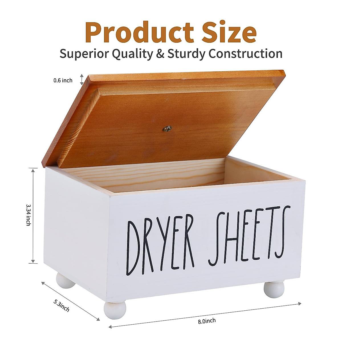 Eniffbaa Dryer Sheet Box with Lid, Dryer Sheet Holder Dispenser Container Laundry Room Decor Box for Laundry Room Organization Storage Dryer Sheets, Fabric Sheet, Dryer Balls Good Gift