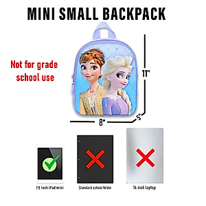 Walt Disney Studio Frozen MINI Backpack For Girls, Kids ~ 4 Pc Bundle With 11In School Bag, 300 Stickers, Coloring Pages, Disney Frozen backpack (Anna Elsa Supplies Travel Set),
