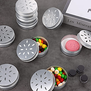 VAIPI 20 Pack Dog Scent Work Tins Dog Nose Training Containers Kit with 50 Magnetic Dots 2 OZ Aluminum Smell Training Box with Hollow Lids Round Refrigerator Deodorant Box with Screw Lid