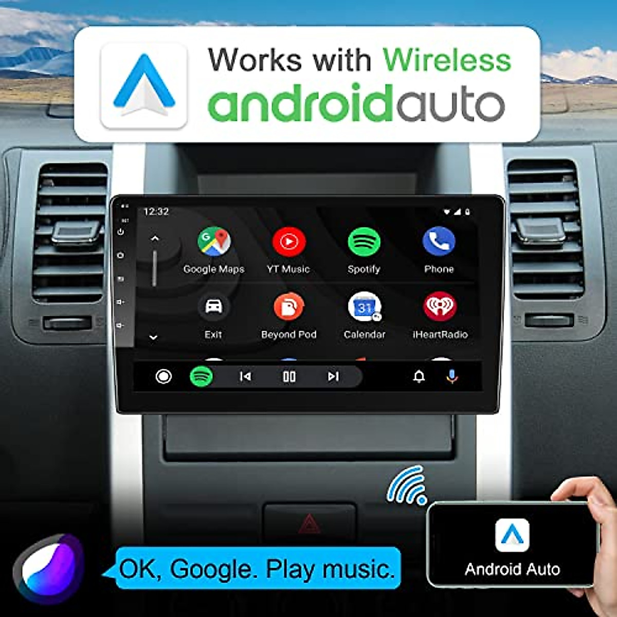 10 Inch Double Din Wireless CarPlay Car Stereo, Android Car Radio with Wireless Android Auto, 2G+32G Touchscreen Car Multimedia Player GPS Navigation Bluetooth WiFi AM FM Radio 2 Din Head Unit Screen