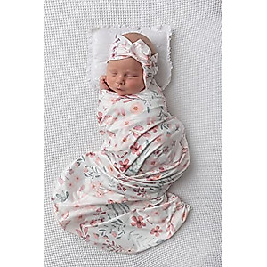 Terriboo Newborn Receiving Blanket and Headband Set Flower Print Baby Swaddle Wrap Floral (Pink 2)