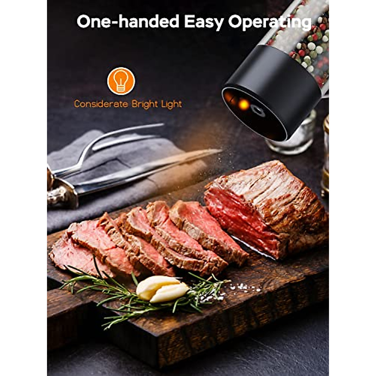 [Upgraded Larger Capacity] Electric Salt and Pepper Grinder Set - USB Rechargeable One Hand Operation Automatic Pepper Grinder and Salt Grinder with Adjustable Coarseness & LED Light Refillable