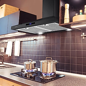 SNDOAS Range Hood Black,Wall Mounted Range Hood 30 inches,Black Kitchen Hoods with Touch Controls,Stainless Steel Range Hood in Black Painted,Black Range Hood 30 inches,Hood Vents for Kitchen