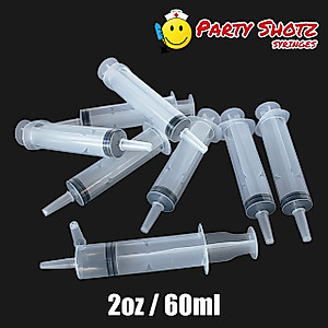 Party Shotz Jello Shot Syringes (Large 2oz with CAPS) Plastic Reusable Shots for Halloween, Christmas, Thanksgiving, Bachelorette Parties Favors - 60ml (2oz Jello Syringes, 36)