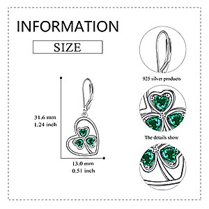 VONALA Clover Earrings 925 Sterling Silver Green Shamrock Leverback Earrings Irish Heart Drop Dangele Earrings ST Patricks Day Lucky Jewelry Gift for Women