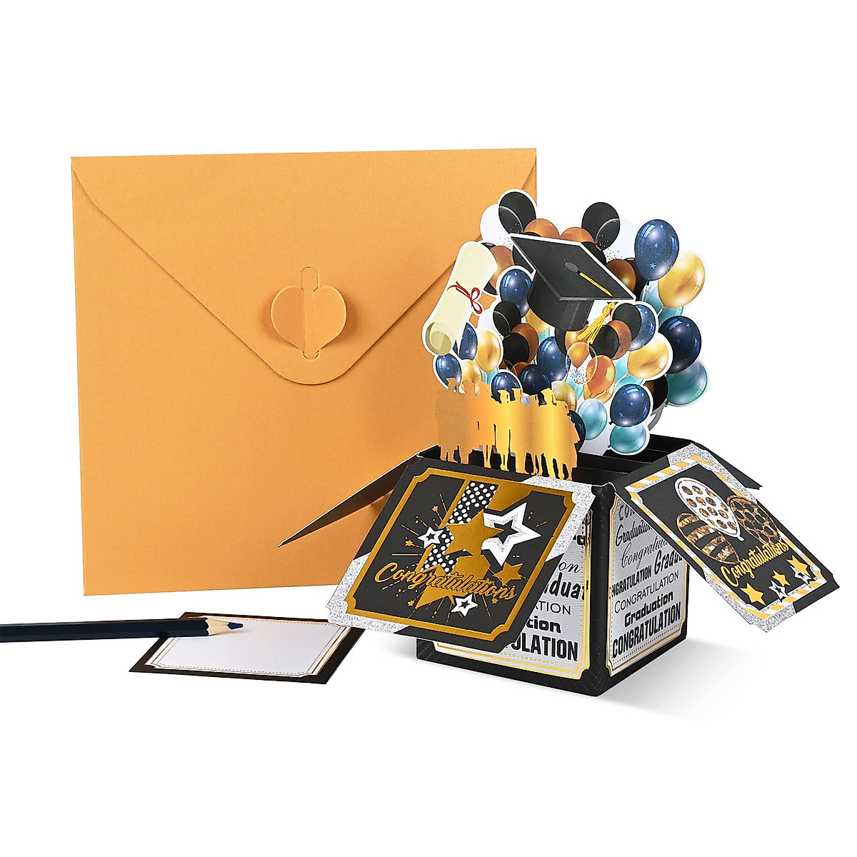 Giiffu Graduation Card, Graduation Pop Up Card, High School Graduation Cards, 3D Popup Greeting Graduation Gift Card for Boy Girl Brother Daughter, with Envelope and Note Card (Balloon