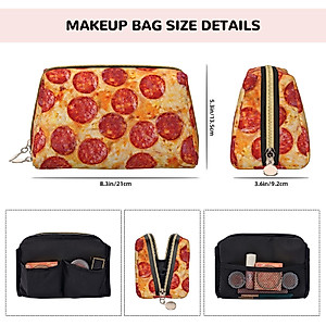 Womens Cosmetic Bag Compatible With Pizza Pepperoni Pattern, Makeup Bag Pouch, Luxury Portable Coin Purse Travel Bags Case, Lightweight Pencil Pen Organizer, Water Resistant Bag with Zipper